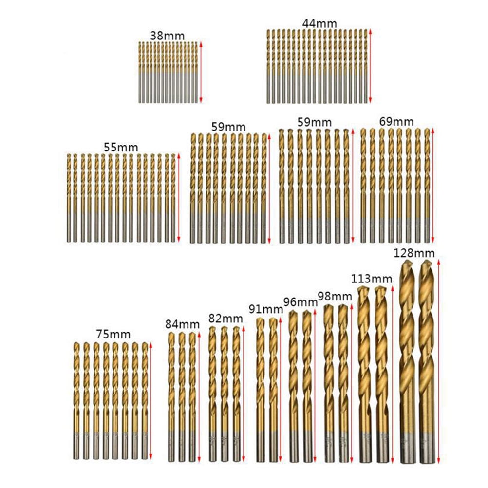 FRCOLOR 99pcs HSS 1.5mm-10mm Size Titanium Nitride Drill Bit Set Drilling Bits Kit for Metal ...