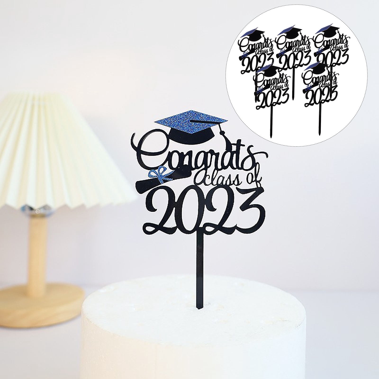 FRCOLOR Acrylic Congrats Grad Cupcake Topper for Decoration Black 5 ...