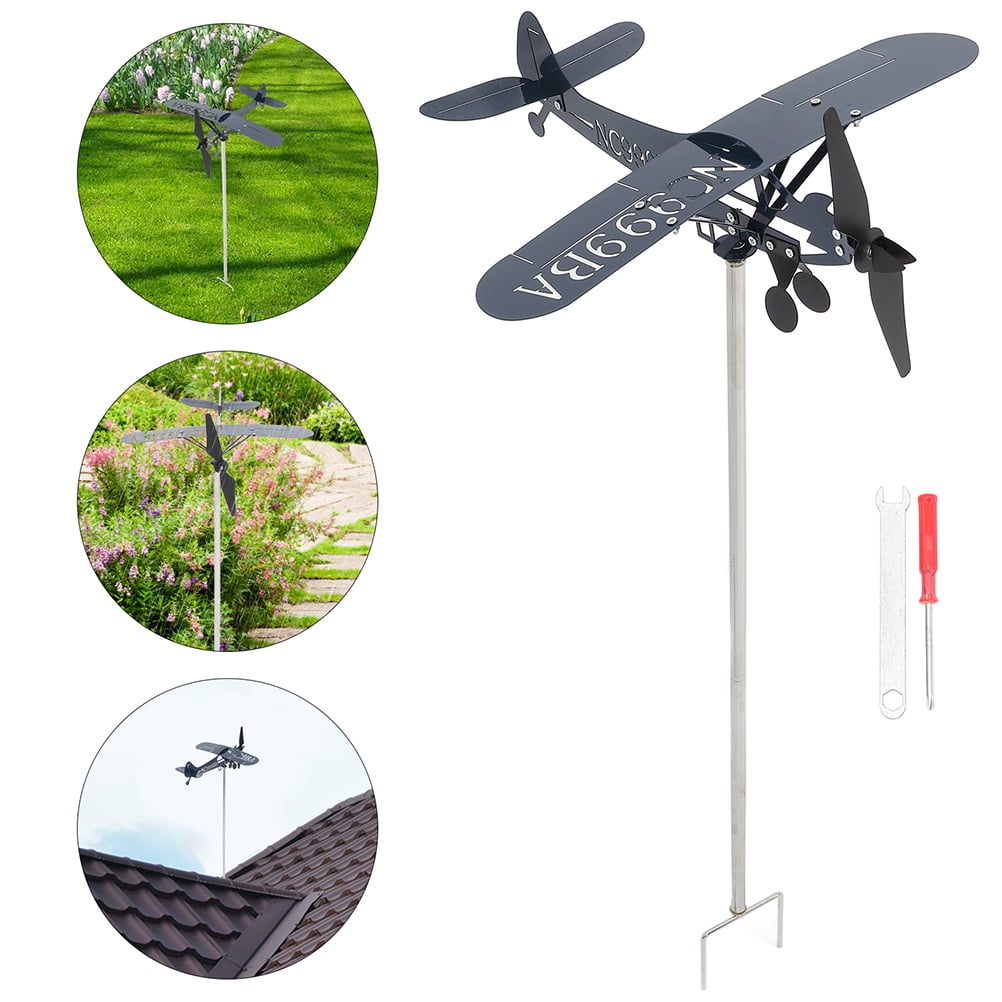 FRCOLOR Airplane Weather Vane Iron Outdoor Plane Wind Spinner 3D ...