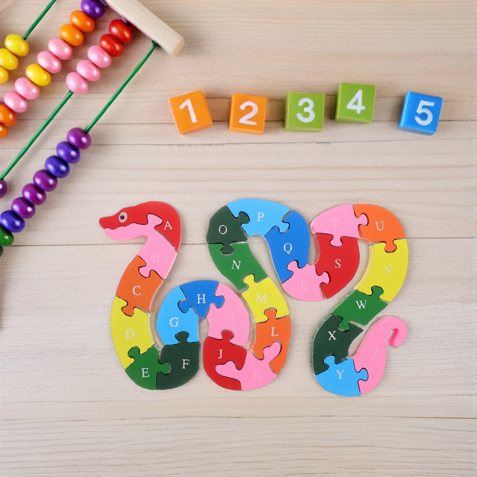 FRCOLOR Alphabet Jigsaw Puzzle Building Blocks Animal Wooden Puzzle ...
