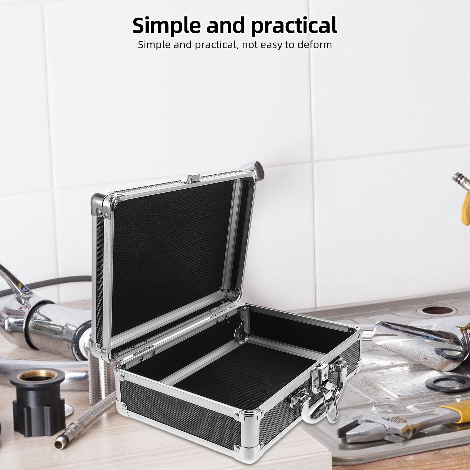FRCOLOR Aluminum Briefcase Portable Tool Boxes Safe Organiser Black ...