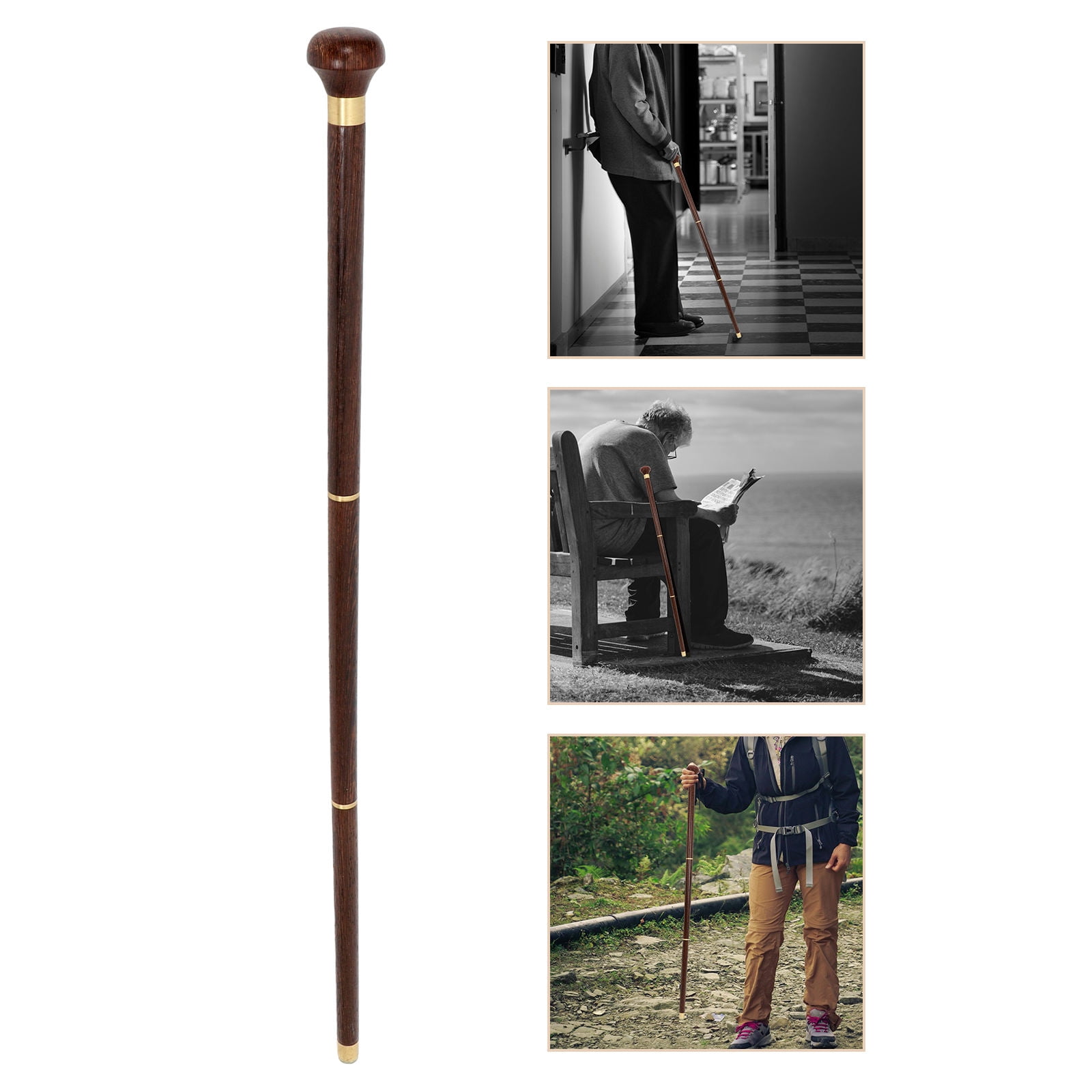 FRCOLOR Anti-slip Walking Stick Cane for Seniors Staff Elder Dark Brown ...