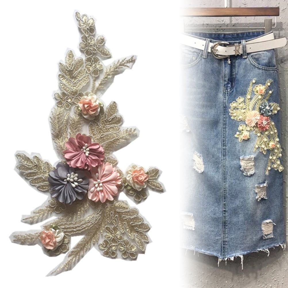 FRCOLOR Bead Golden String Floral Three-dimensional Sewing Patches ...
