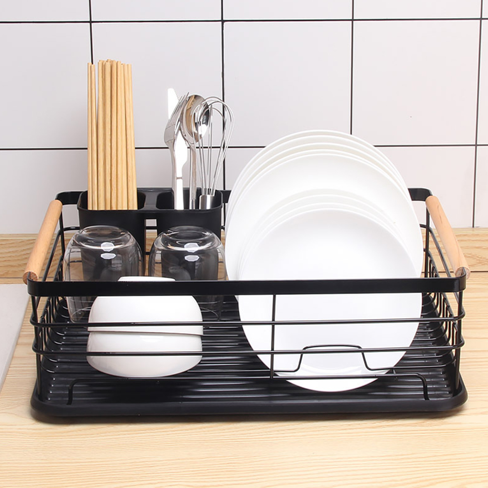 FRCOLOR Black Dish Drying Rack for Kitchen Counter with Cutlery Holder ...