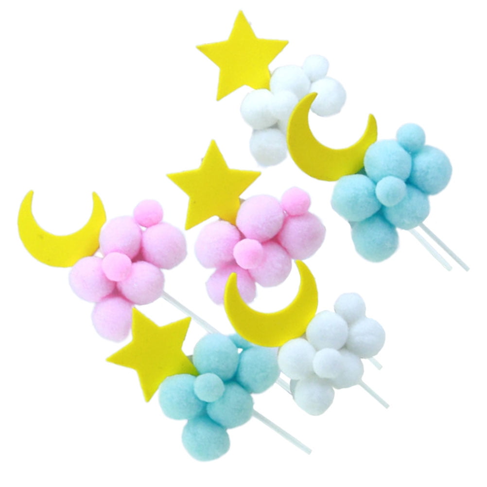 FRCOLOR Blue Paper Cake Topper with Star and Moon Design for Decoration ...