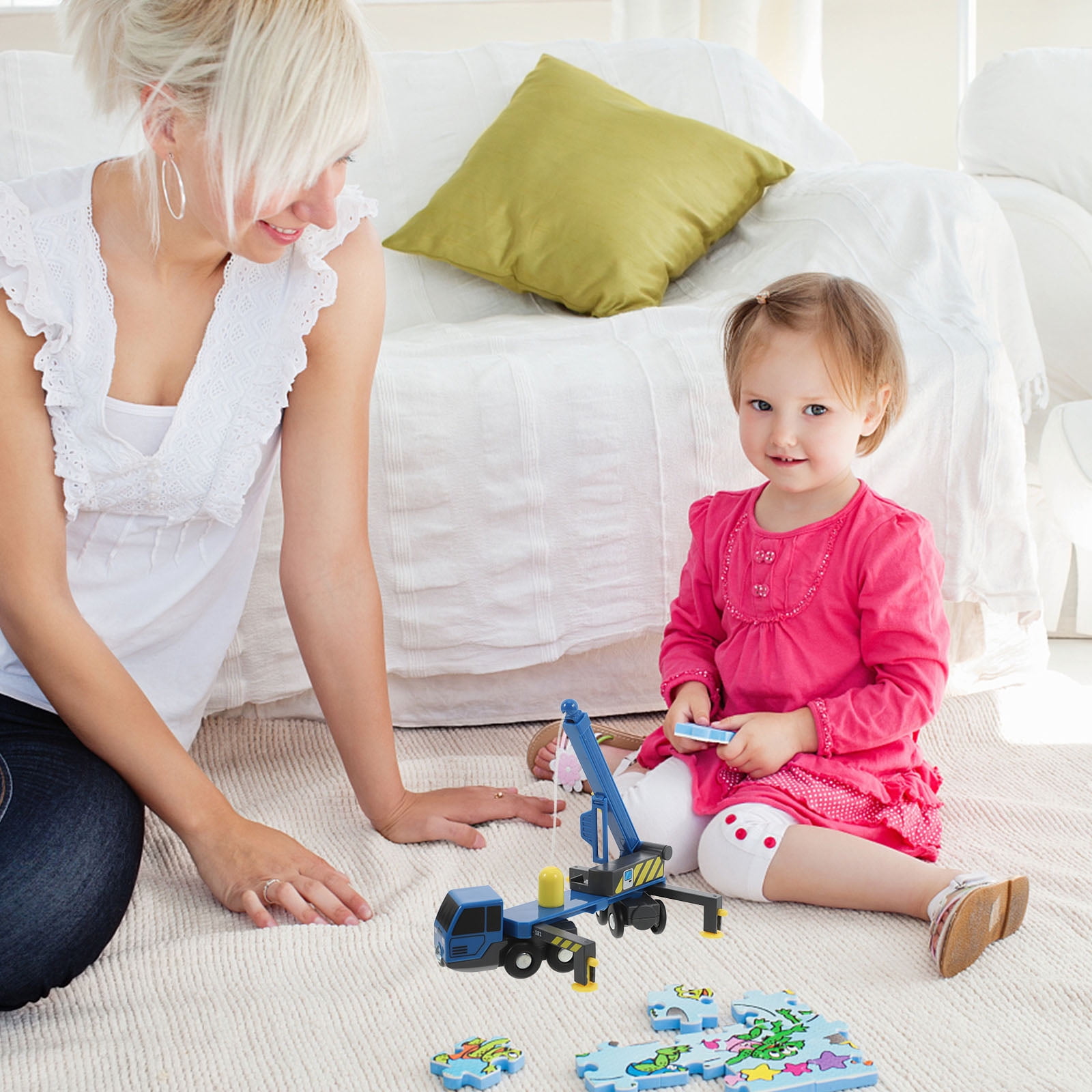 FRCOLOR Blue Plastic Crane Model Engineering Car Toy for Kids with 360 ...