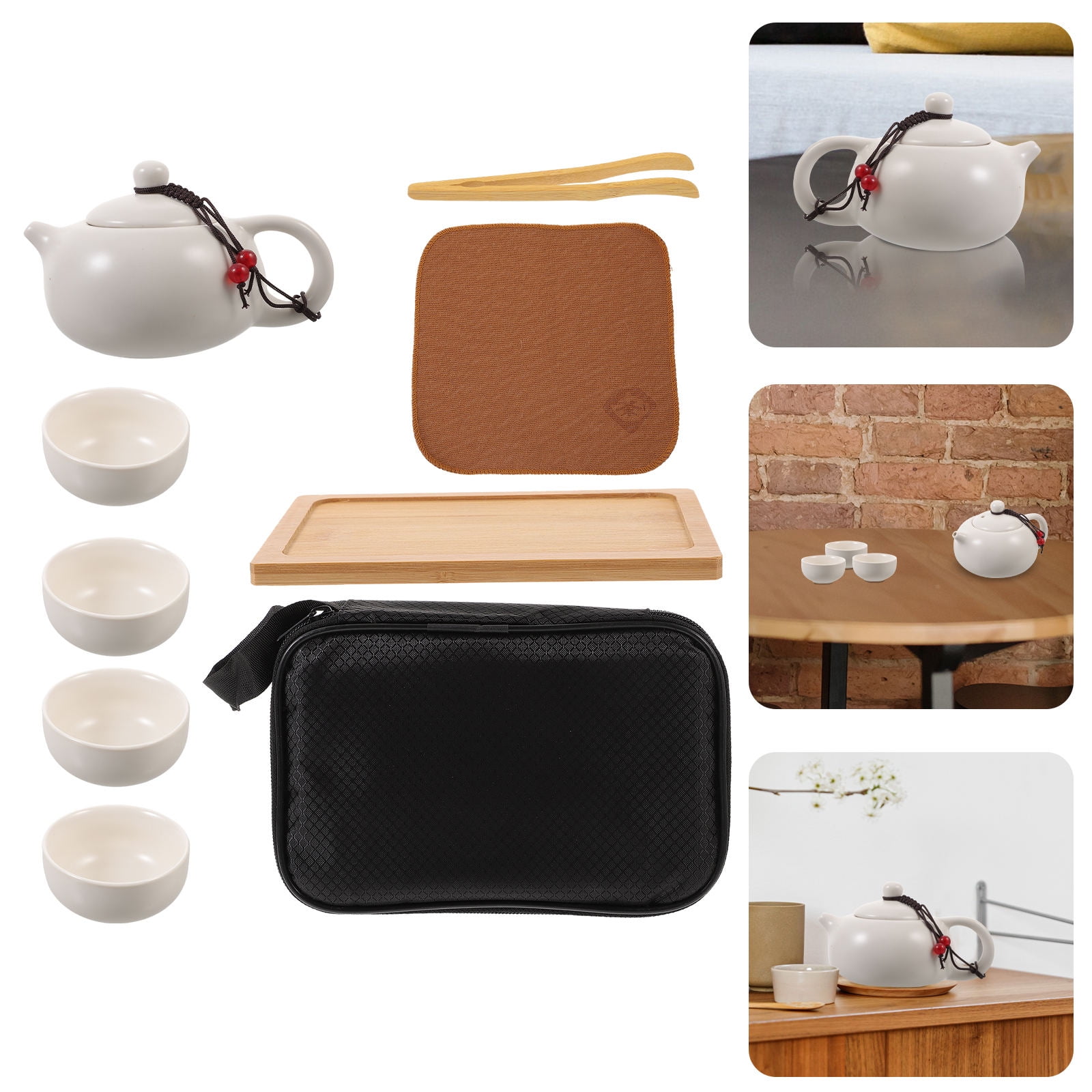 FRCOLOR Ceramic Travel Tea Set with Teapot and Cups for Outdoor ...