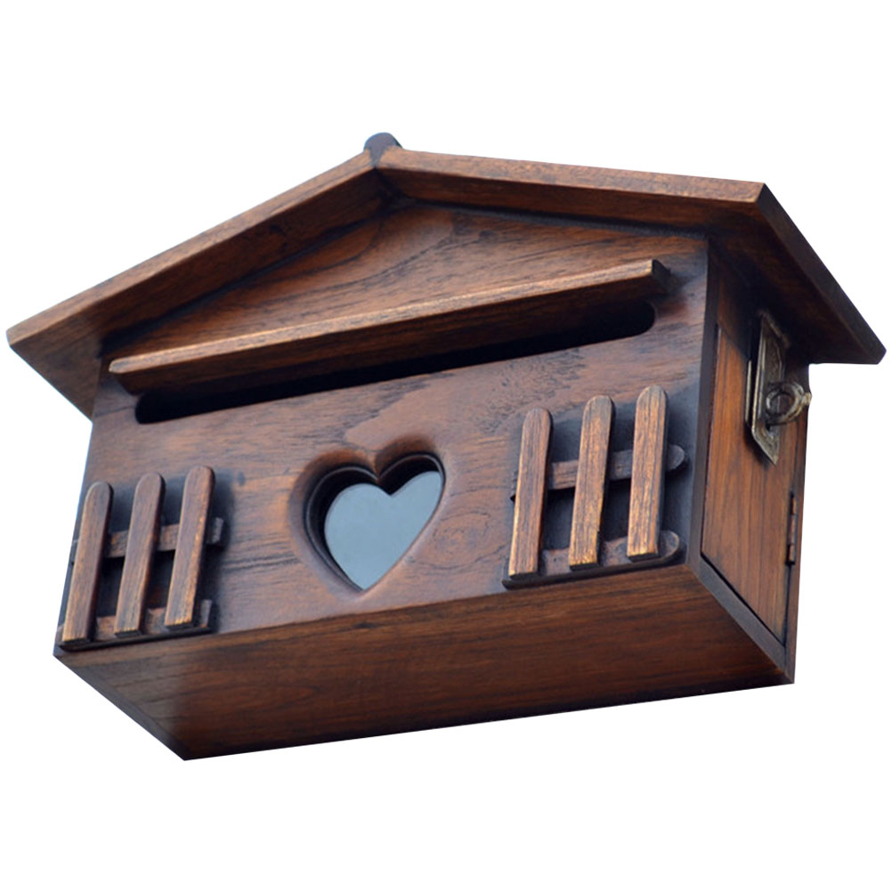 FRCOLOR Wooden Mail Holder Villa Mailbox Charity Buckets with Lids ...