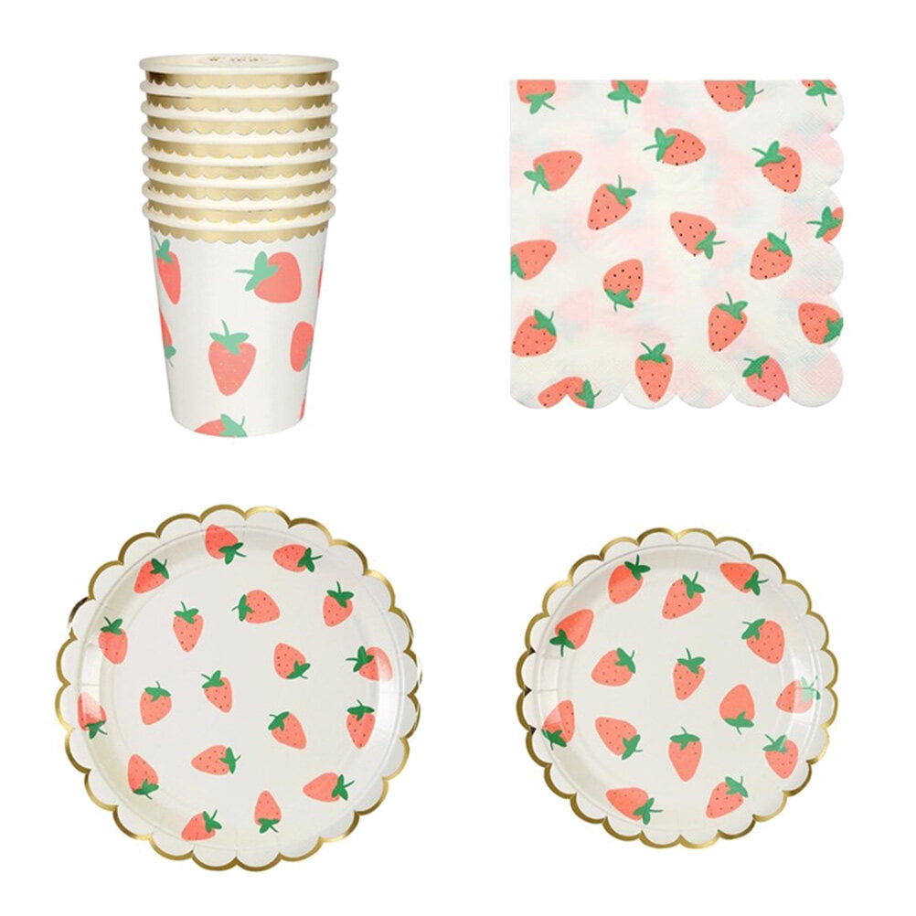 FRCOLOR Chic 40pcs Strawberry Paper Tableware Set for Parties Assorted ...