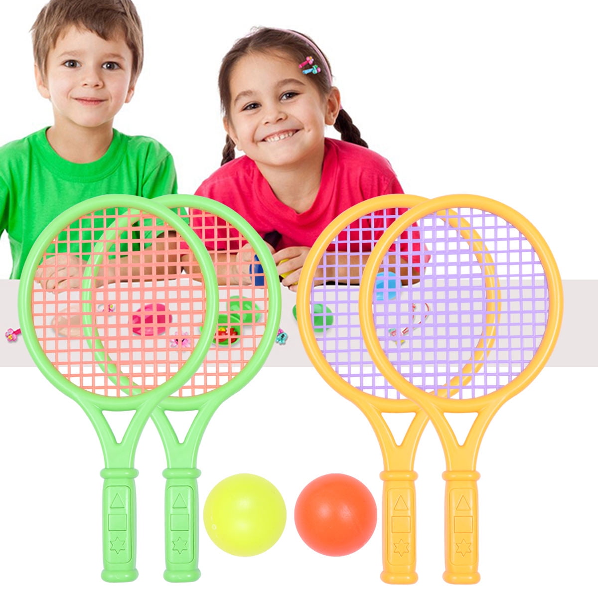 FRCOLOR Childrens Toy Plastic Tennis Racket Set for Playing Green Color ...