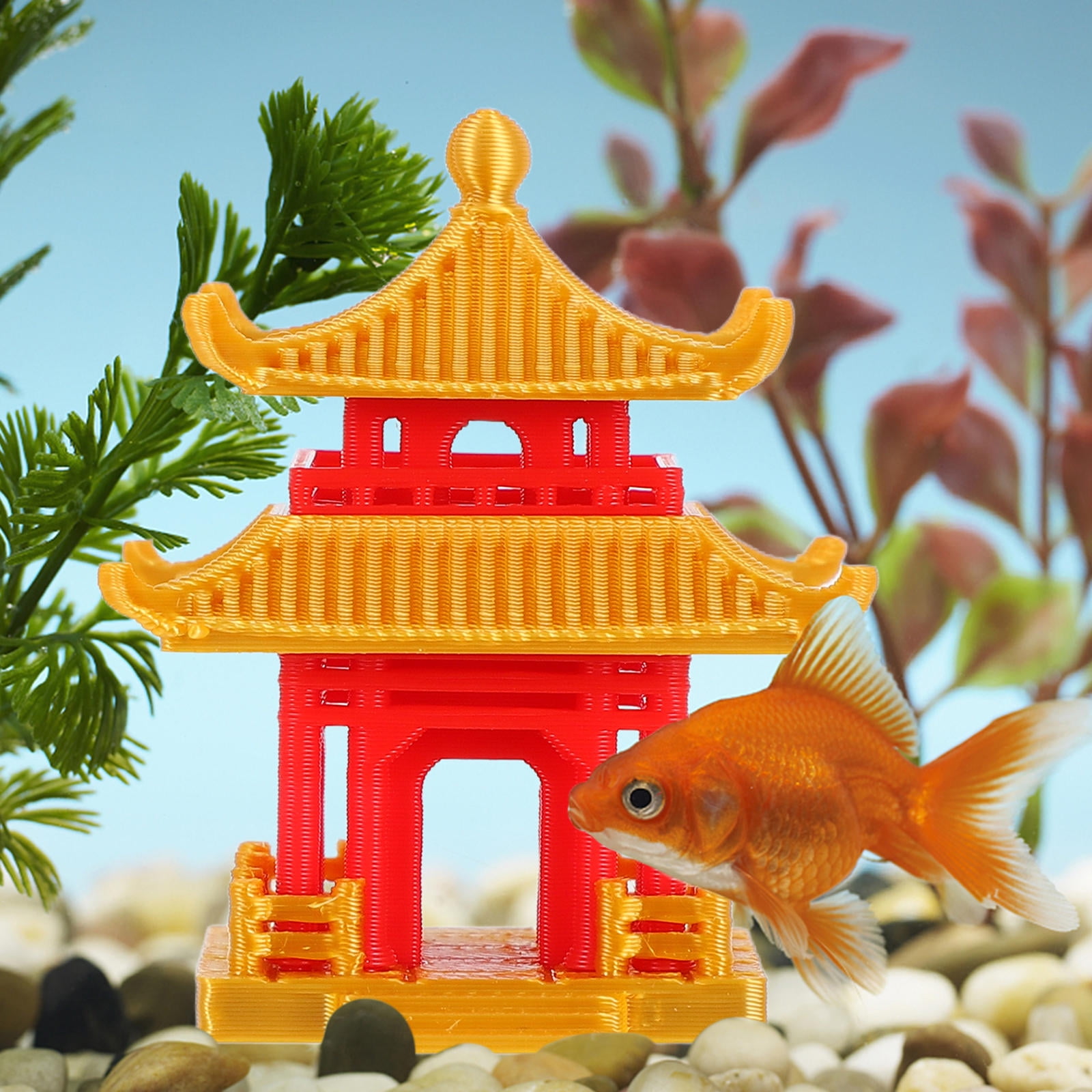 FRCOLOR Chinese Architecture Model Kits Garden Fish Sculptures Golden ...