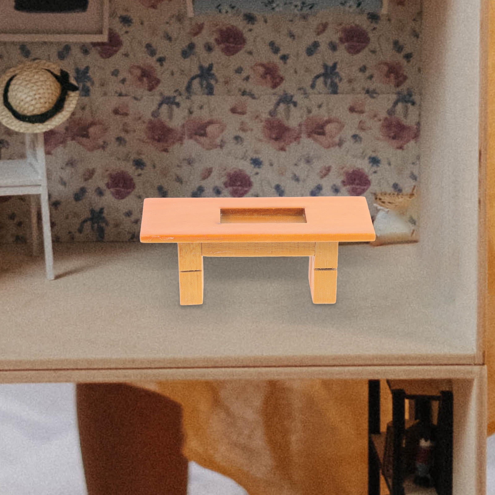 FRCOLOR Chocolate Wooden Miniature Tea Table for Decor Small Realistic ...