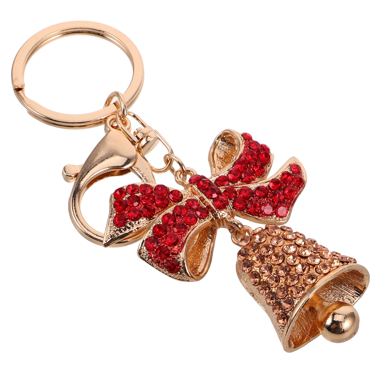 FRCOLOR Christmas Bell Keychain Rhinestone Red Bowknot Keyring Cute ...