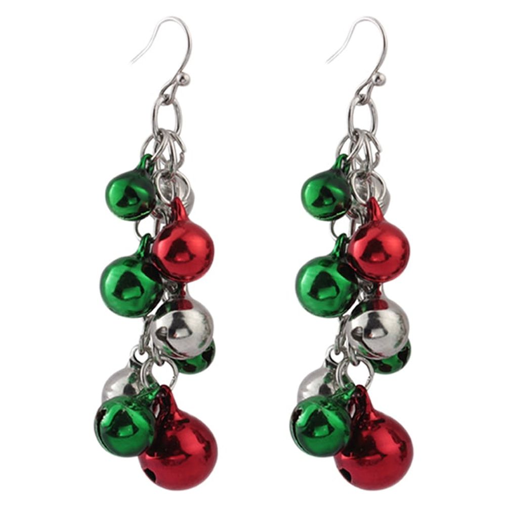FRCOLOR Christmas Jingle Bell Earrings Multicolor Chandelier Drop ...