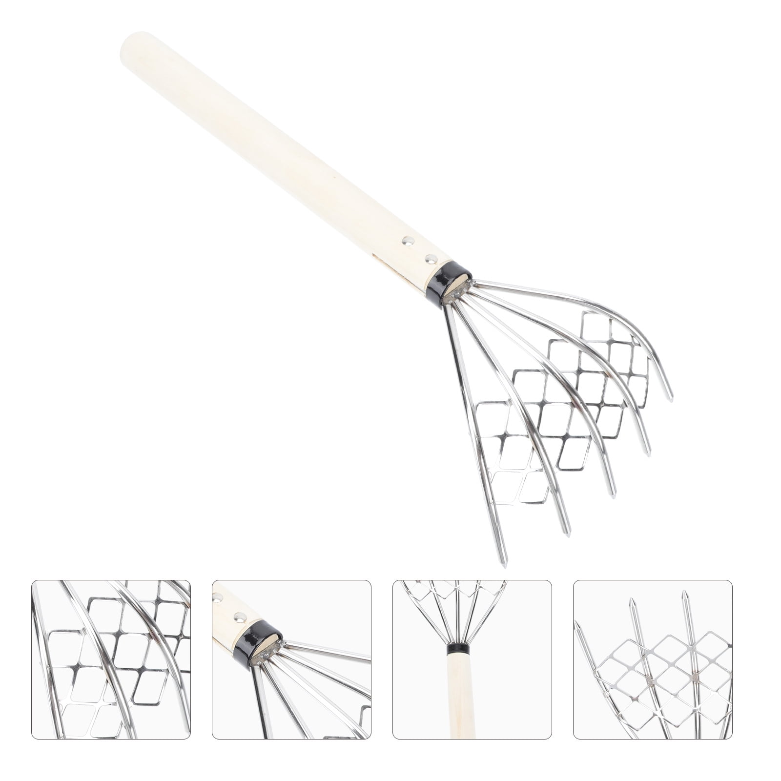 FRCOLOR Stainless Steel Clam Rake with Net Ergonomic Wood Handle for ...