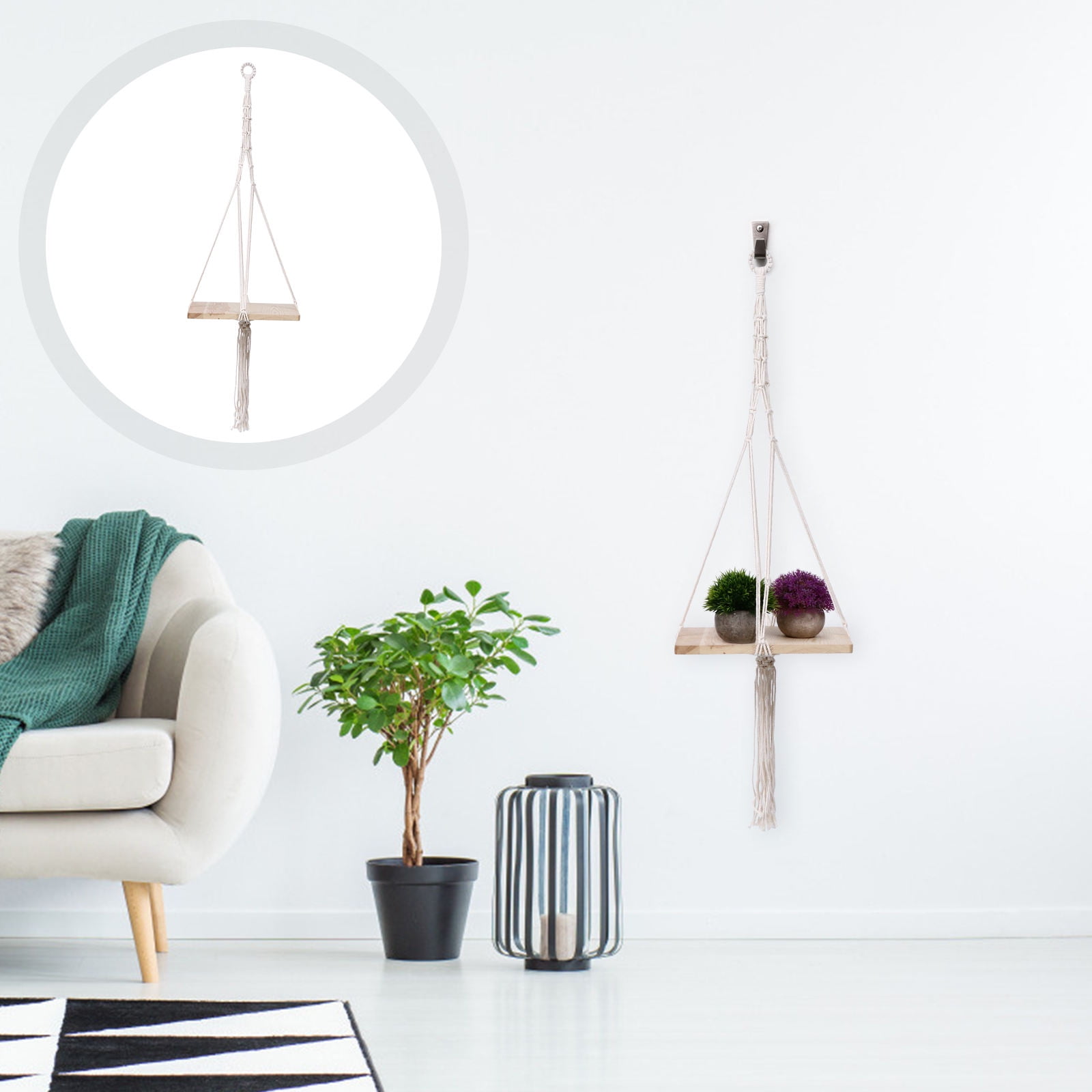 FRCOLOR Coffee Cotton Rope Hanging Planter Basket for Decor Balcony ...