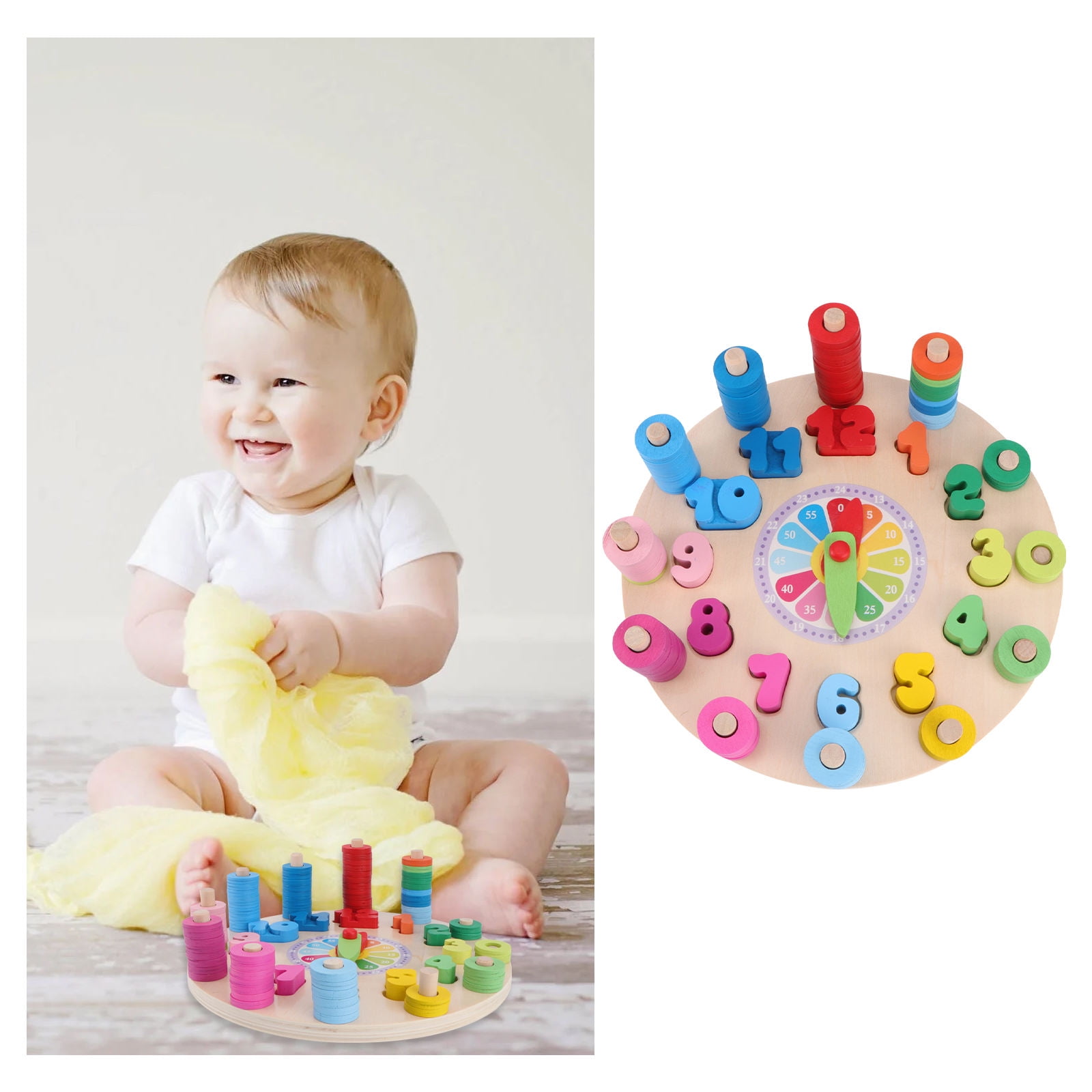 FRCOLOR Colorful Wooden Toy Clock for Kids Early Learning Educational ...