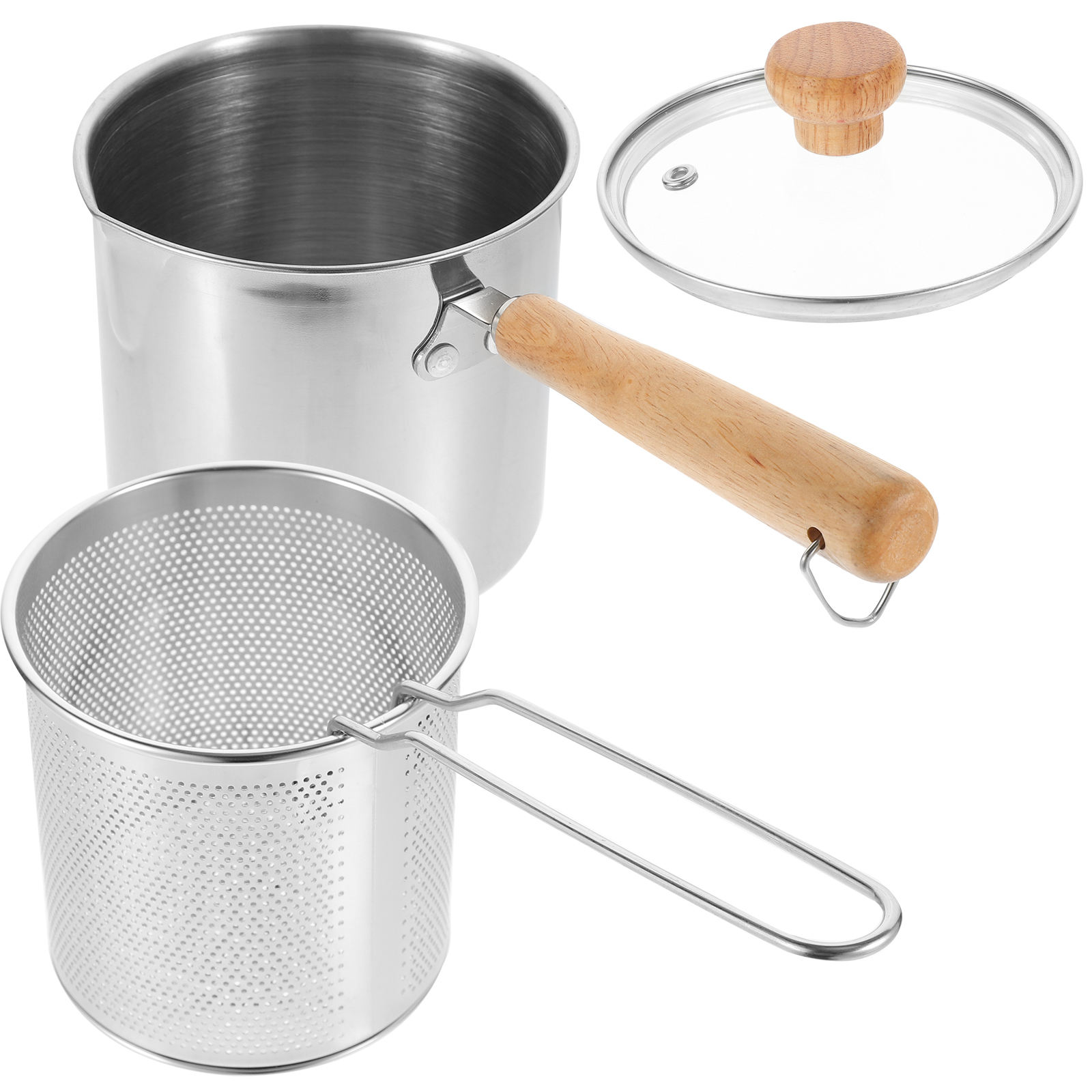 FRCOLOR Deep Fryer Pot Mini Frying Basket Grease Steel Oil Strainer ...