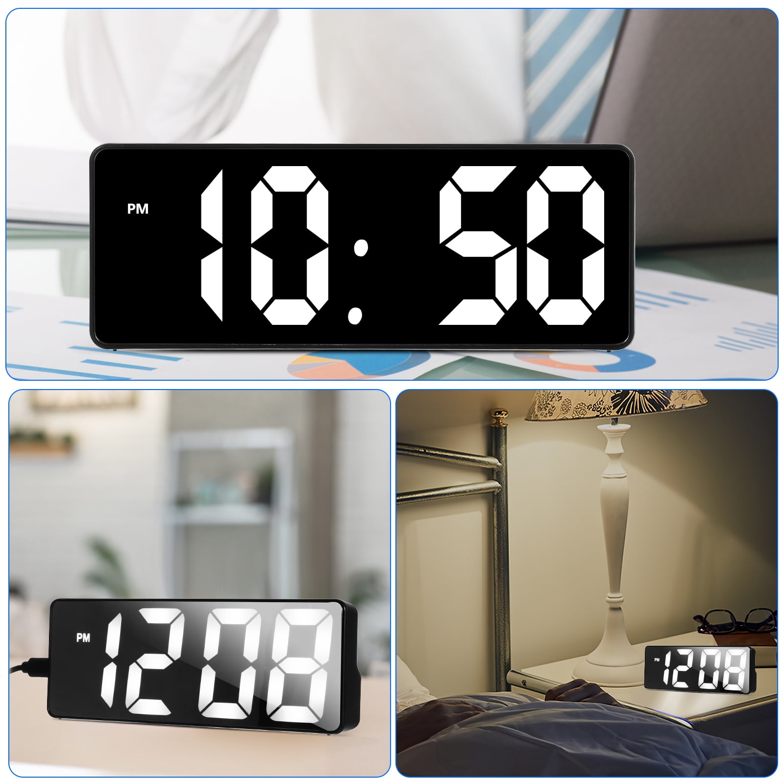 FRCOLOR Digital Alarm Clock Large Display LED Desk Clock for Bedroom 1 ...