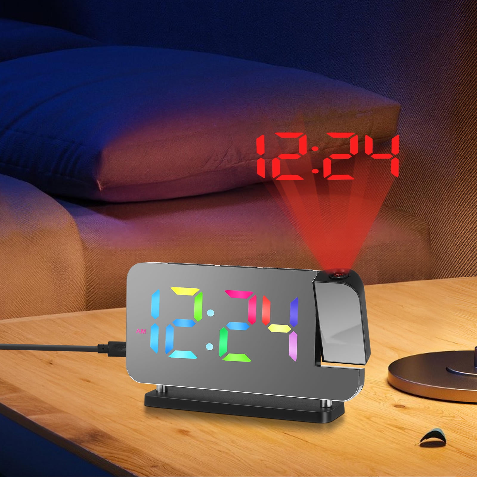 FRCOLOR Digital Alarm Clock With Night Light And Rotating Projection ...