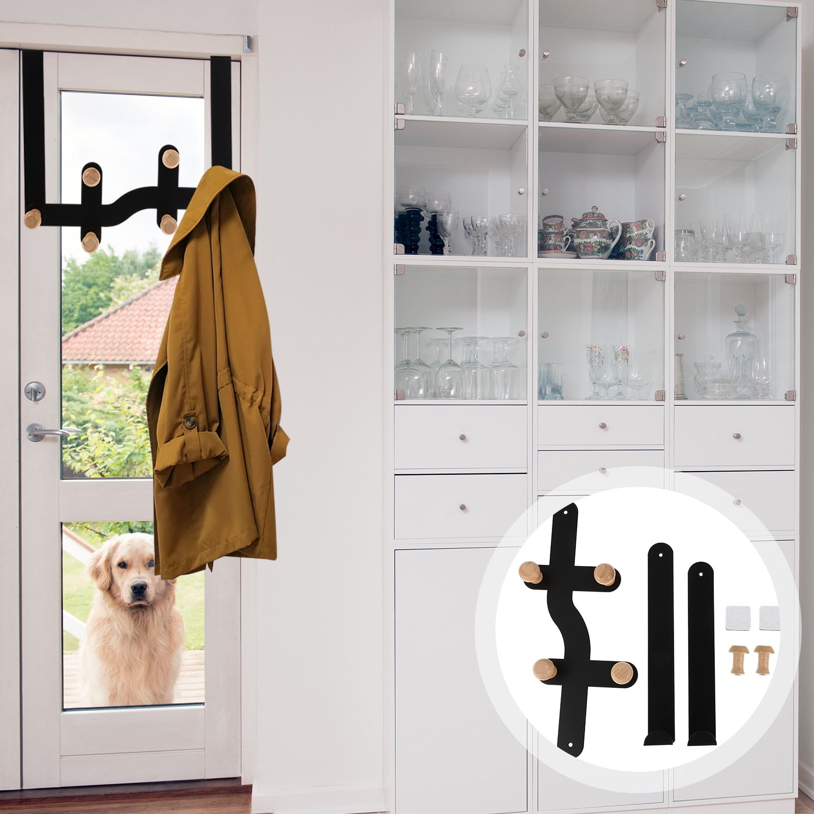 FRCOLOR Door Hanger with 6 Wooden Hooks Over the Door Clothes Hanger ...