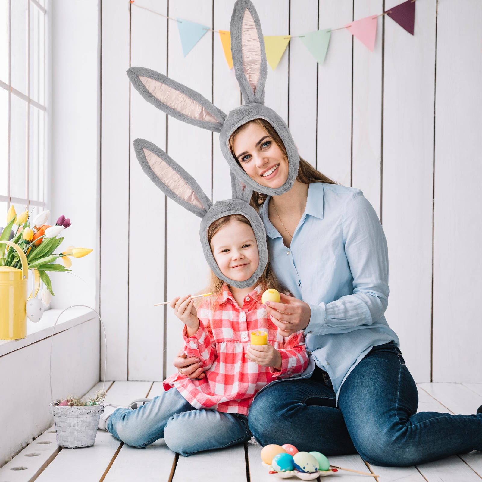 FRCOLOR Easter Bunny Hat Plush Rabbit Hat with 3D Ears Full Headgear ...