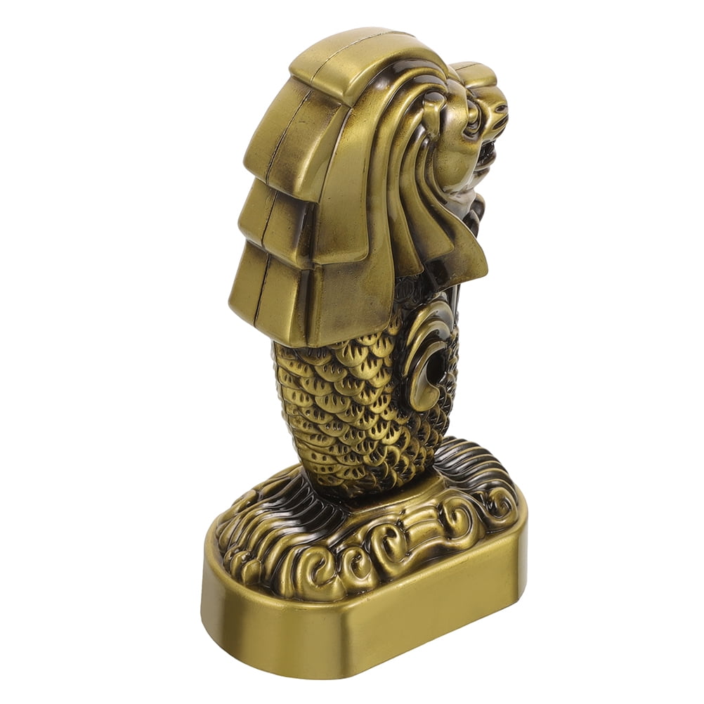 FRCOLOR Golden Metal Merlion Statue for Home Office Decor with ...