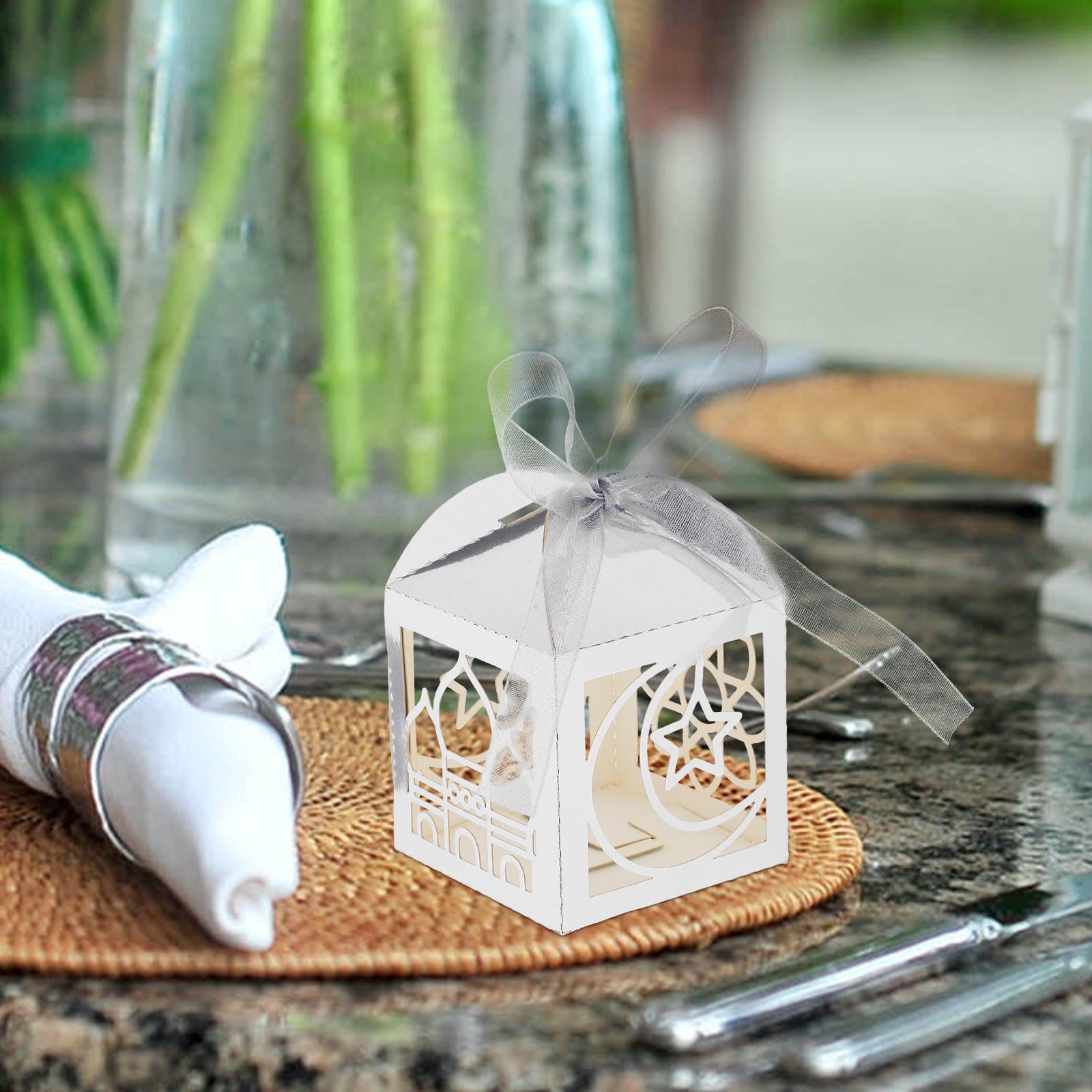 FRCOLOR Elegant Silver Paper Candy Boxes with Middle Eastern Patterns ...