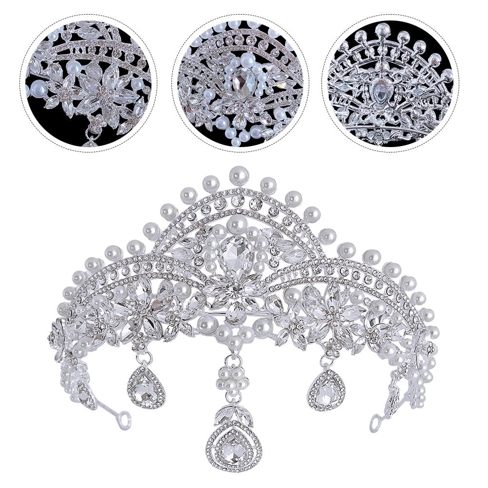 FRCOLOR Elegant Wedding Tiara with Rhinestones and Simulation Pearls ...