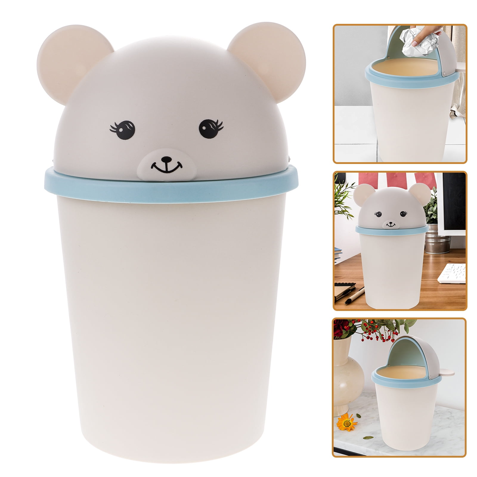 FRCOLOR Flip Trash Can Mini Garbage Bin Desktop Small Office Sky-blue ...