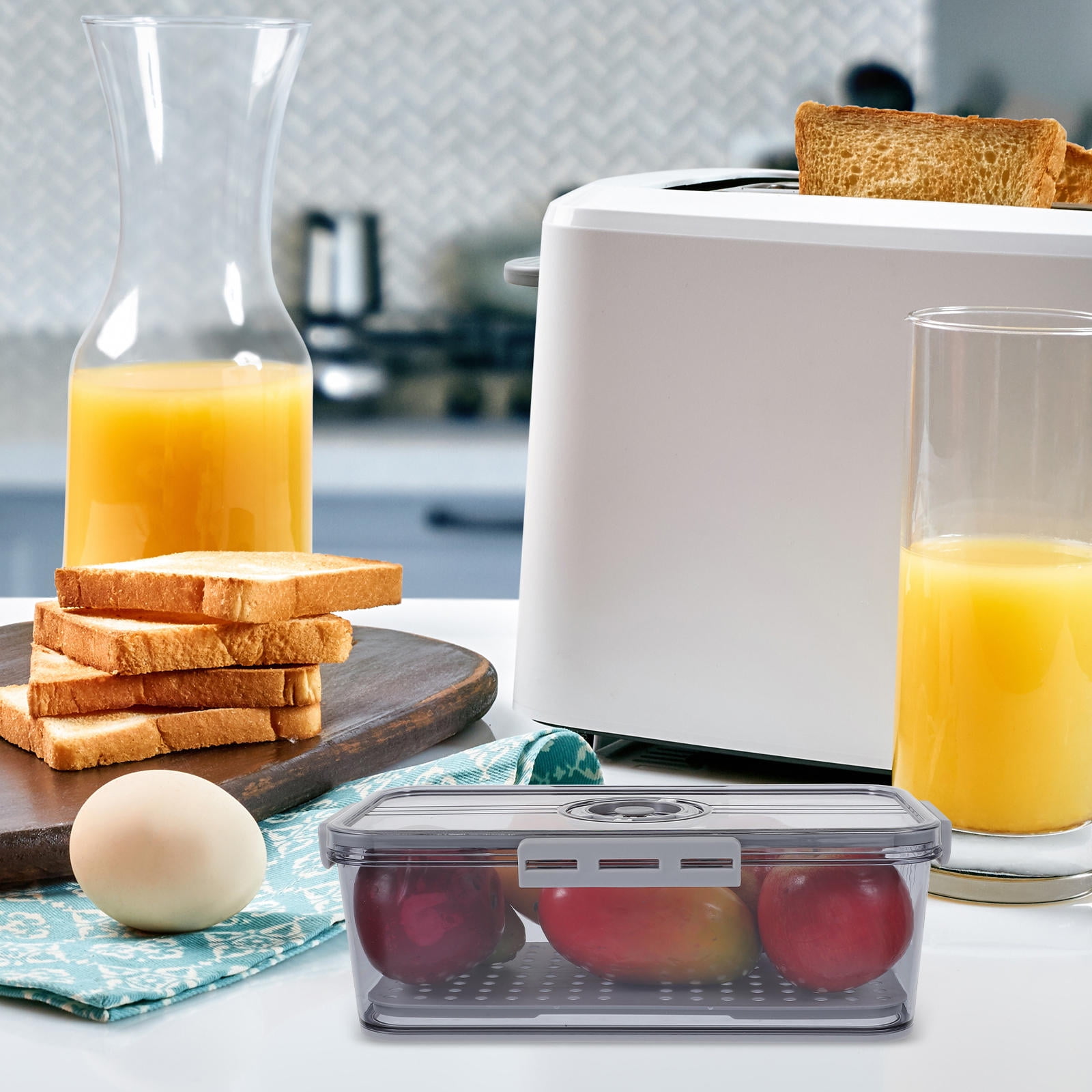 FRCOLOR Fridge Produce Saver Food Storage Bin With Timer Lid Removable ...