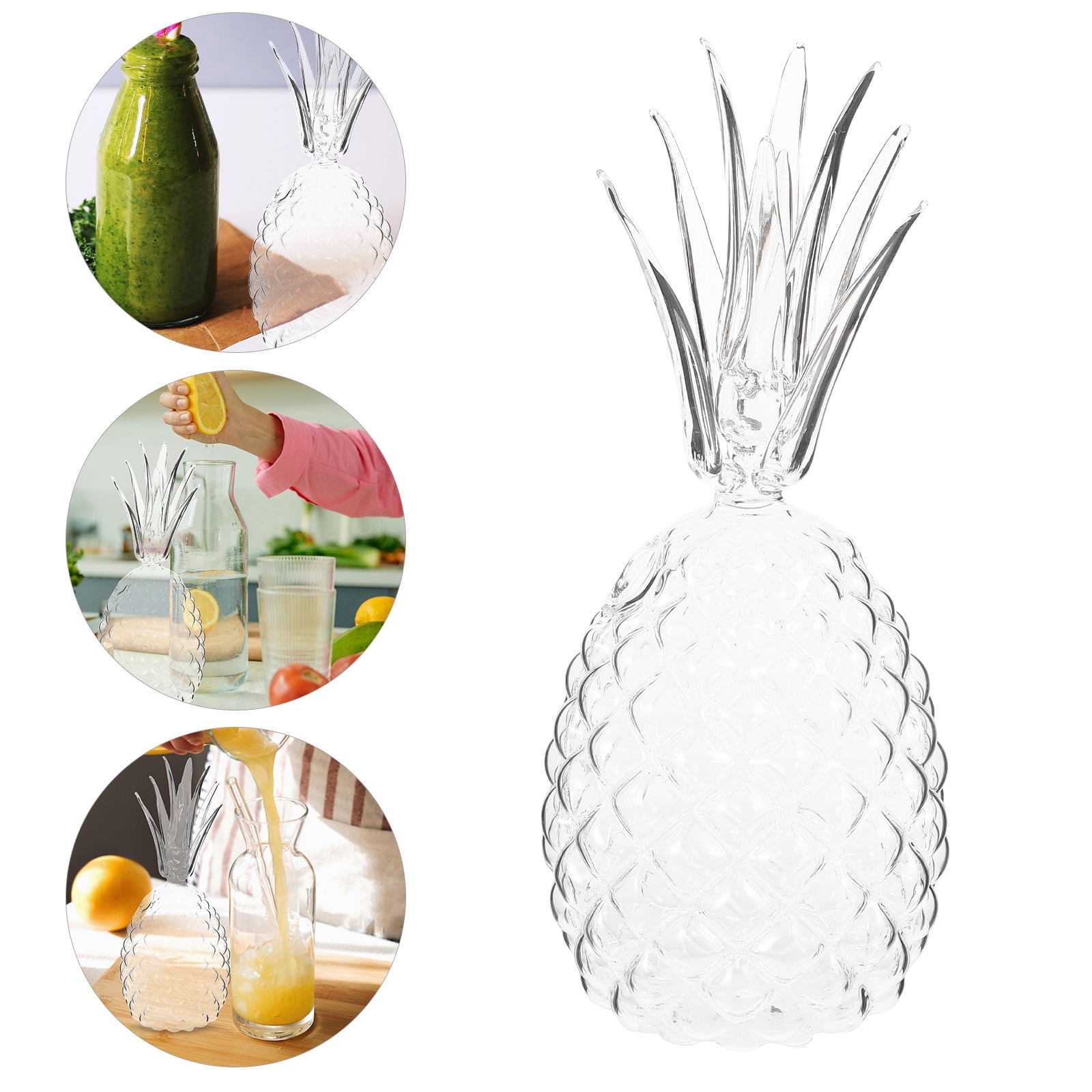 FRCOLOR Fun Pineapple Shaped Glass Drinking Cup with Straw Transparent ...