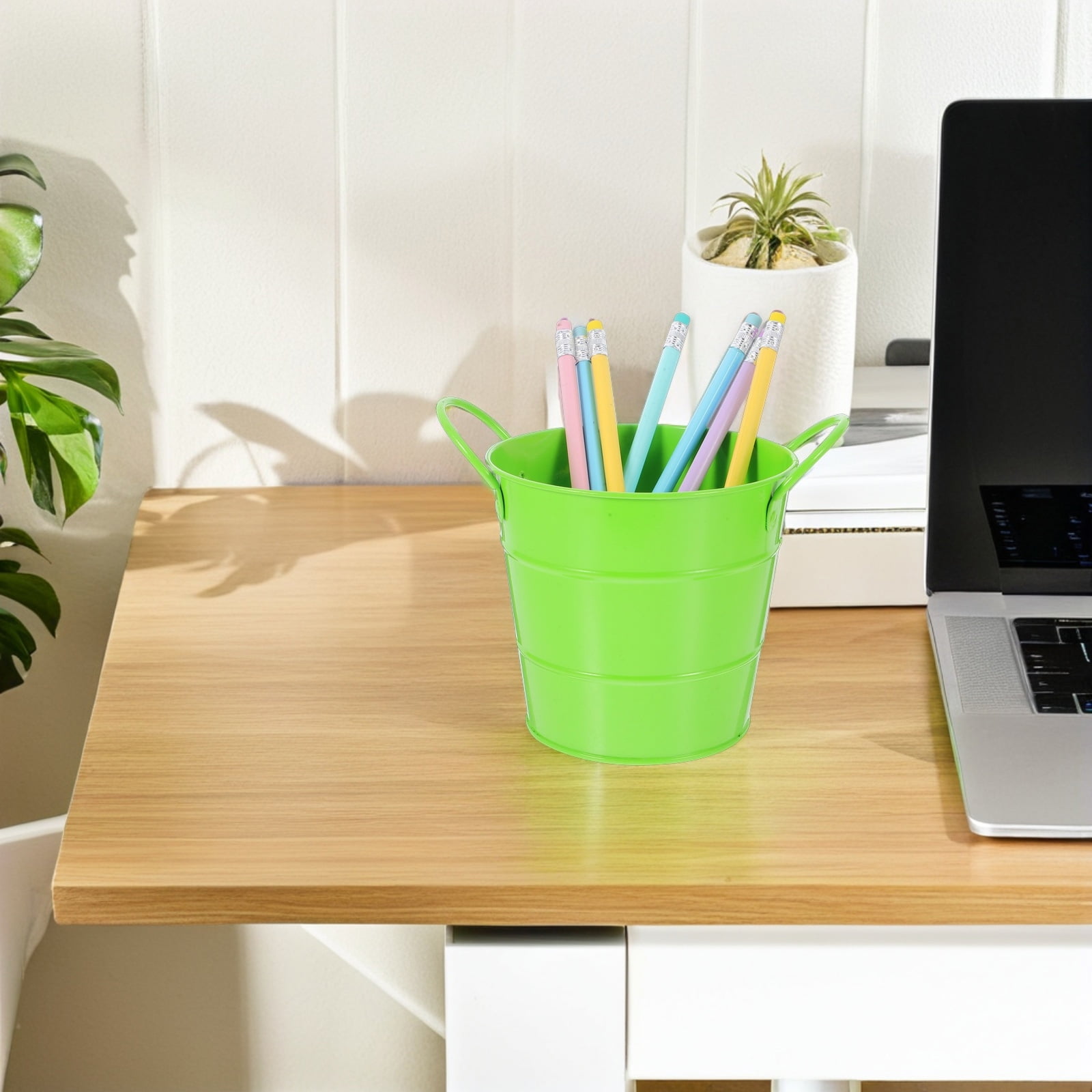 FRCOLOR Galvanized Small Trash Can With Handle Tabletop Wastebasket ...