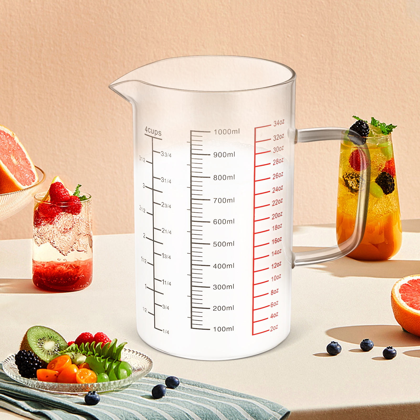 FRCOLOR Glass Graduated Cup Baking Measuring Mug With Spout Handheld ...