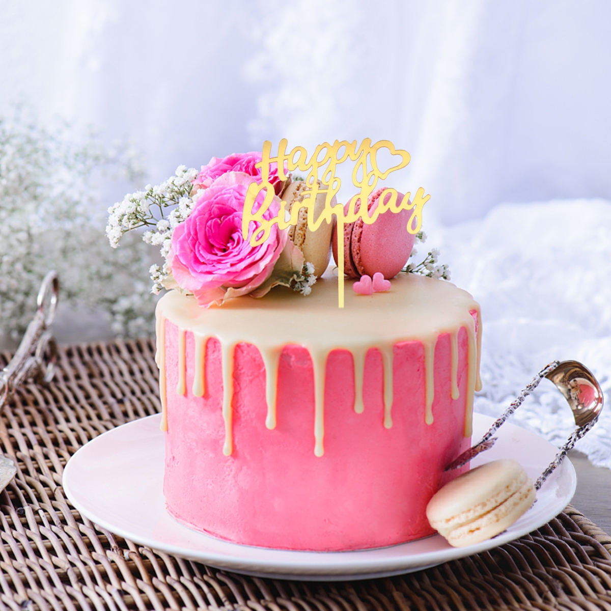 FRCOLOR Golden Acrylic Cake Topper for Party Use Cute Design and ...