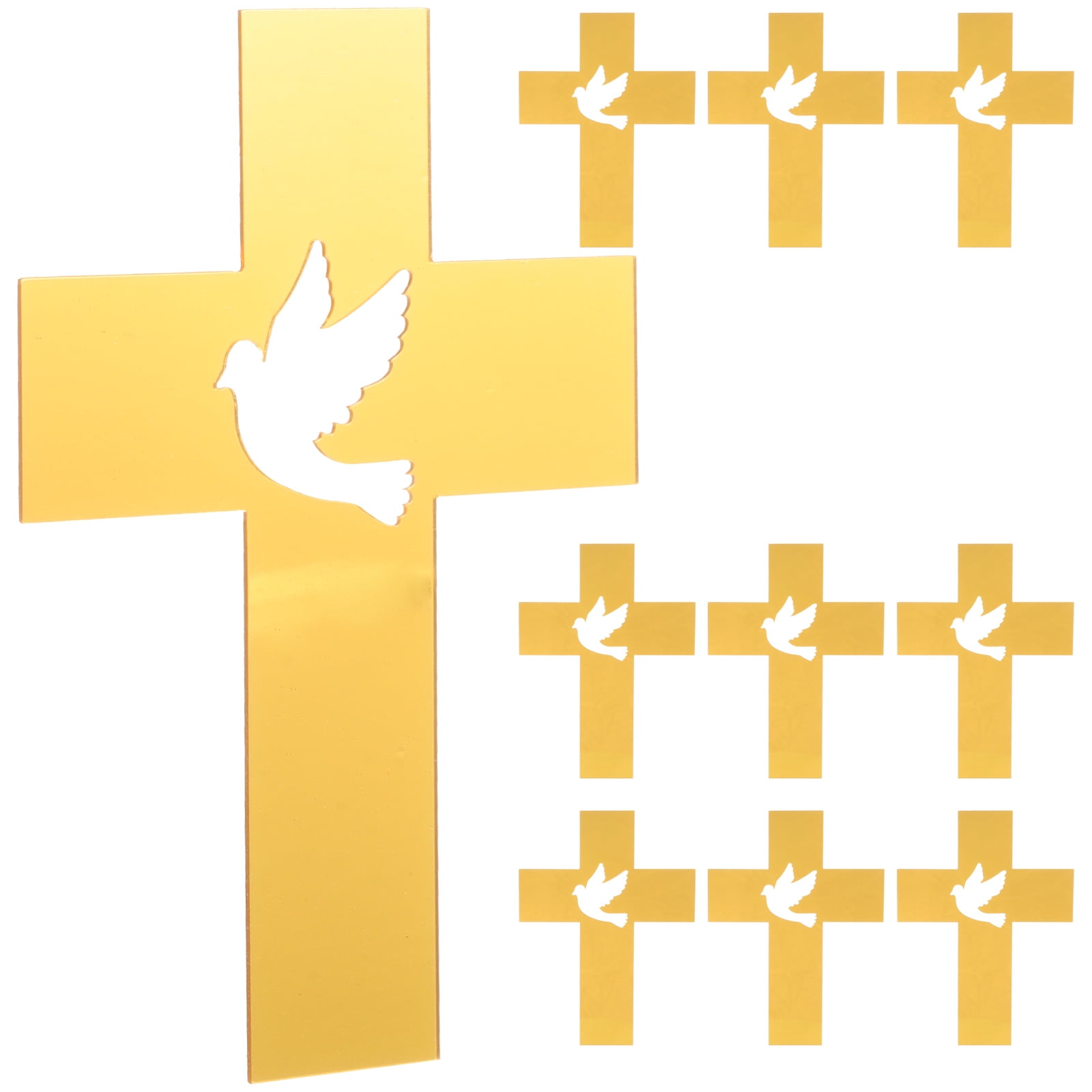 FRCOLOR Golden Acrylic Dove Cross Cake Toppers for Decoration Romantic Party Supplies 10 Pieces ...