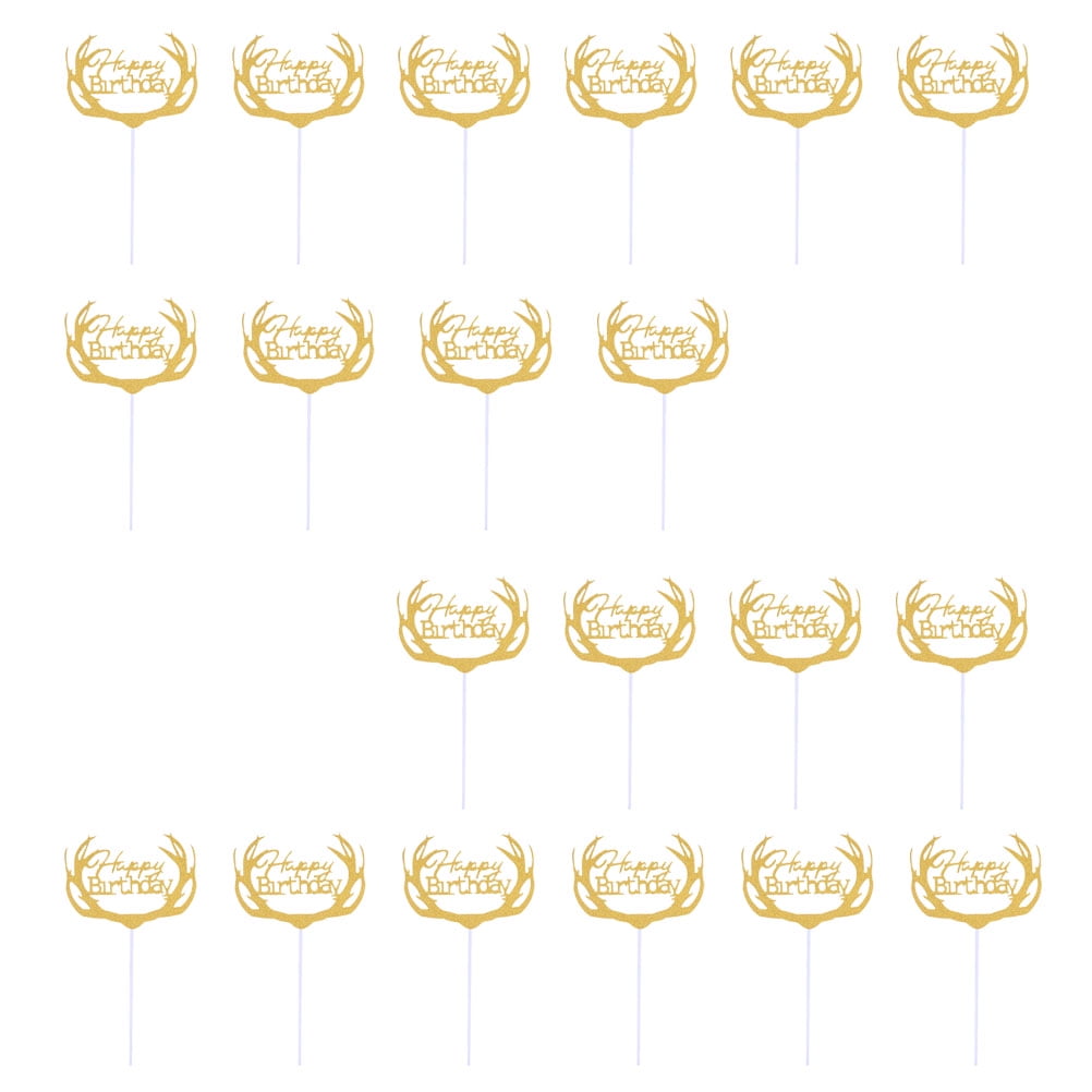 FRCOLOR Golden Glitter Paper Antler Cupcake Picks for Birthday Cake ...