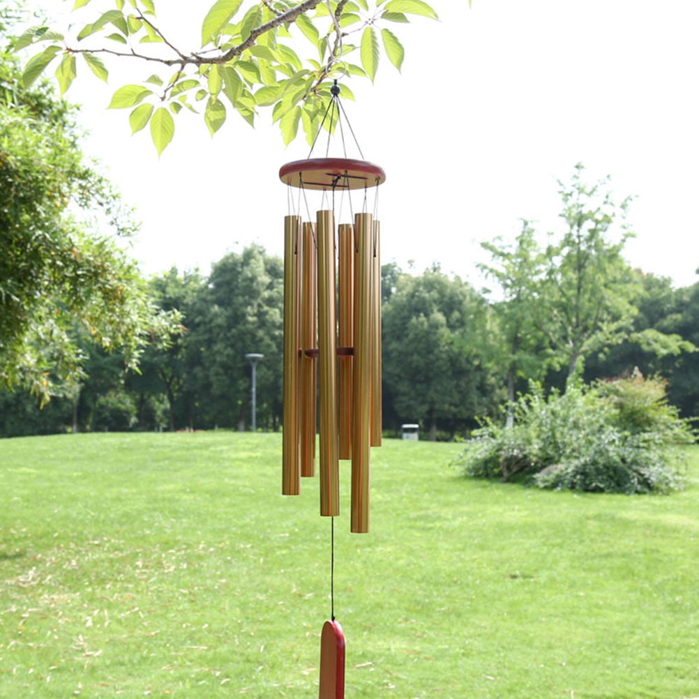 FRCOLOR Golden Metal and Wood Tuned Wind Chime with for Home Decoration ...