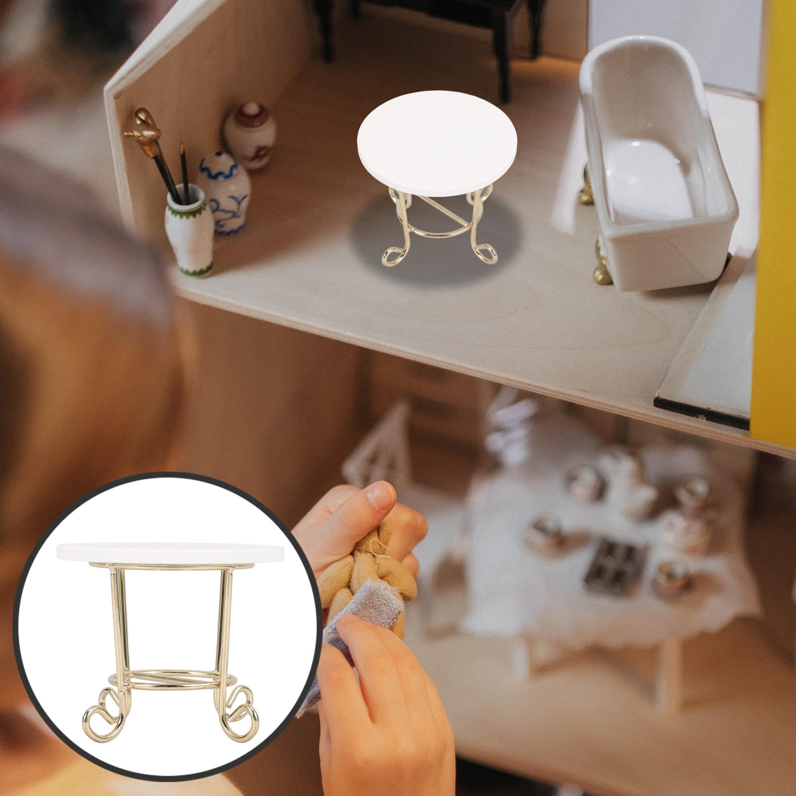 FRCOLOR Golden Miniature Tea Table for Decor with Realistic Details and ...