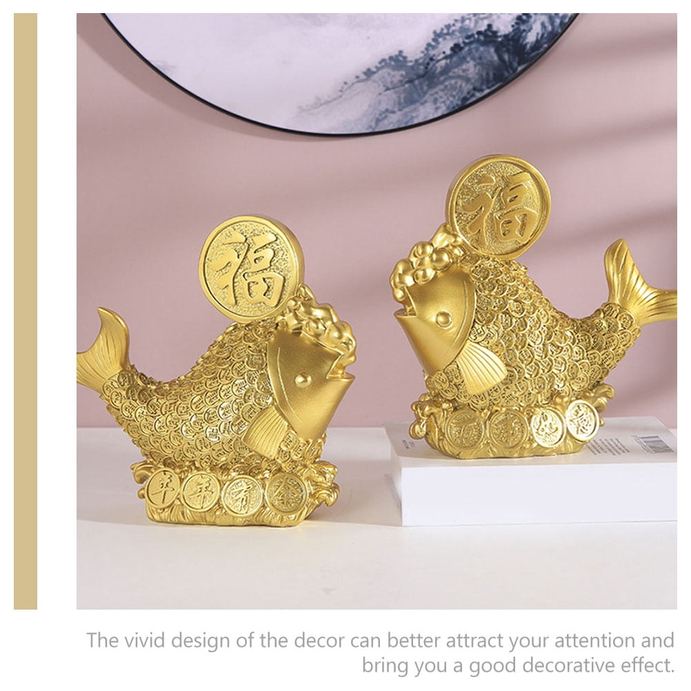 FRCOLOR Golden Resin Fish with Coins Auspicious Animal Decor for Home ...