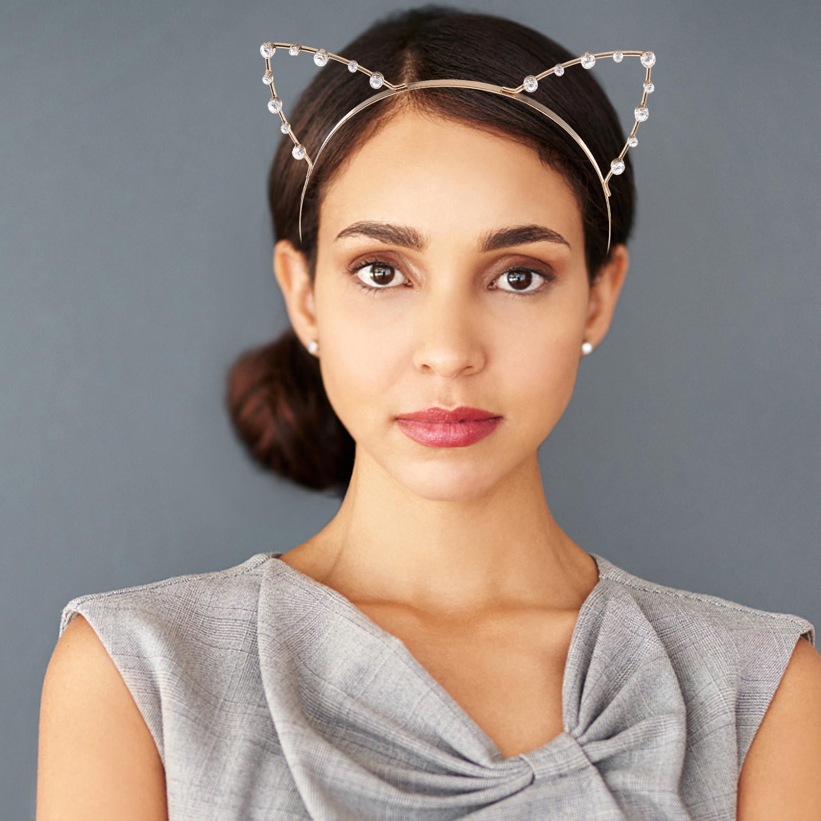 FRCOLOR Golden Rhinestone and Metal Headband with Cat Ears for Women ...