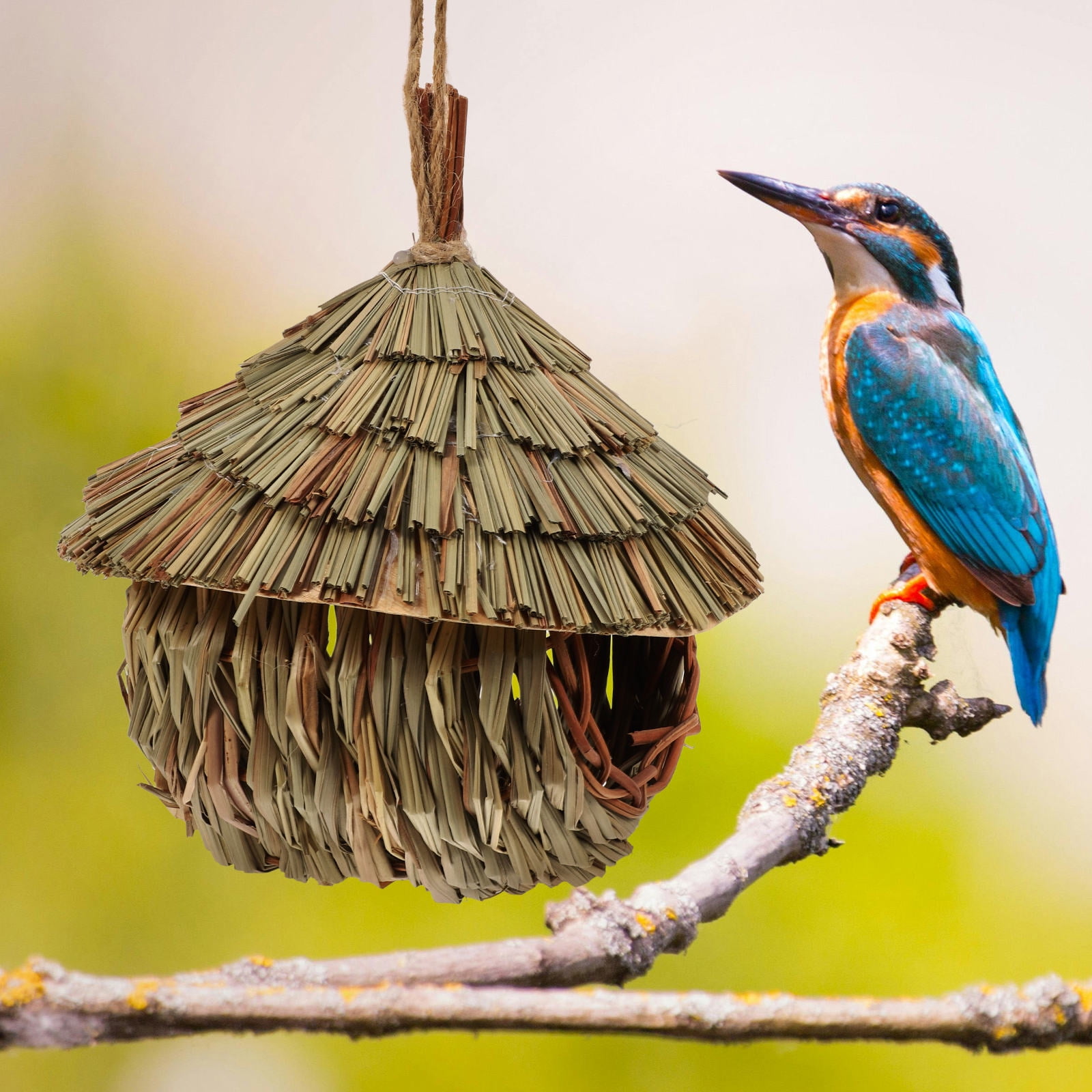 FRCOLOR Hand Woven Hummingbird House Outdoor Straw Bird House Hanging ...