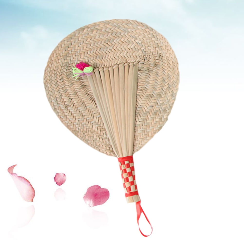 FRCOLOR Handmade Khaki Fan Cattail Leaf Straw Fan for Home Outdoor Use ...