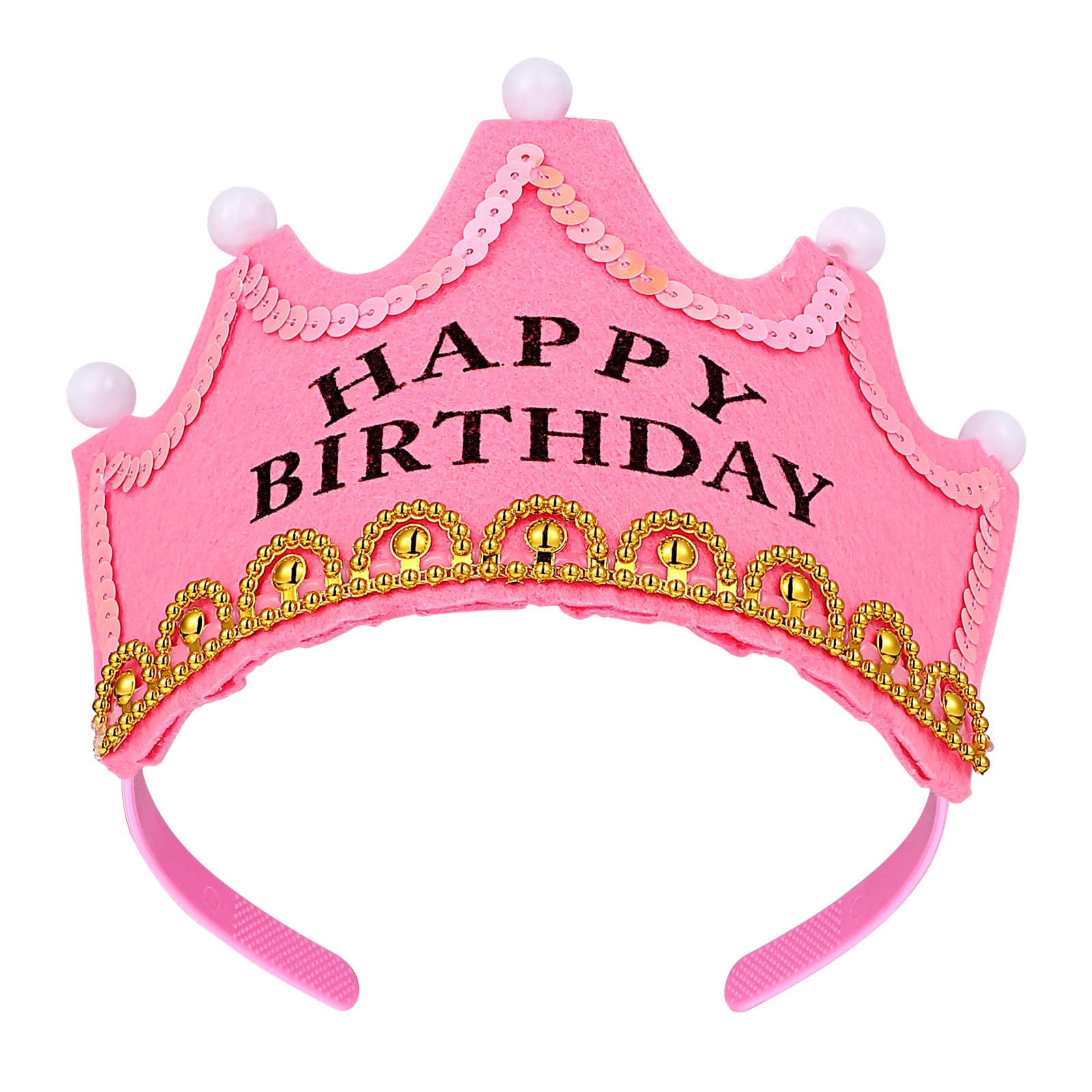 FRCOLOR Happy Birthday Kid s LED Tiara Children Party Crown Headband Headpiece Pink