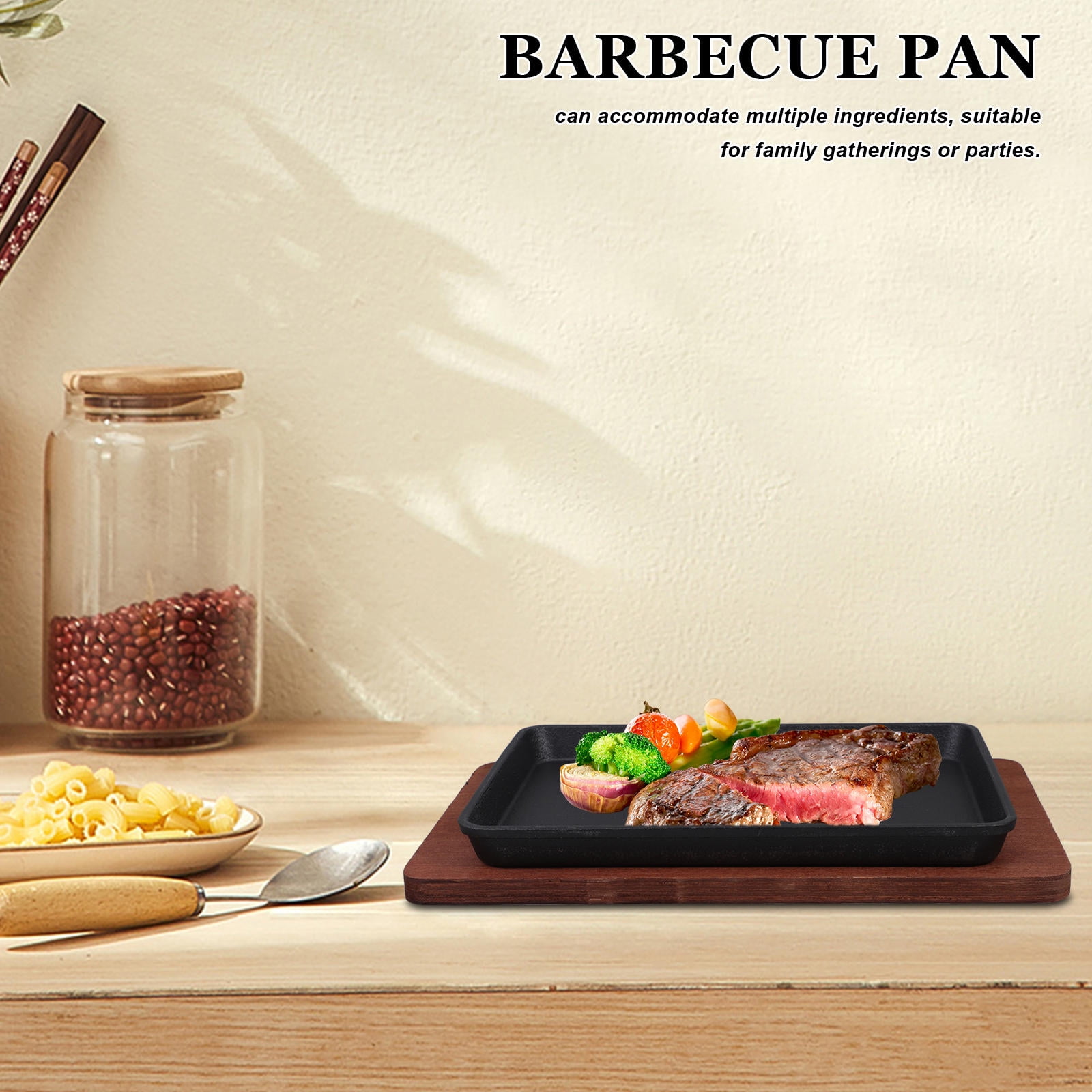 FRCOLOR Heavy Duty Cast Iron Fajita Skillet Set with Wooden Plate Non ...