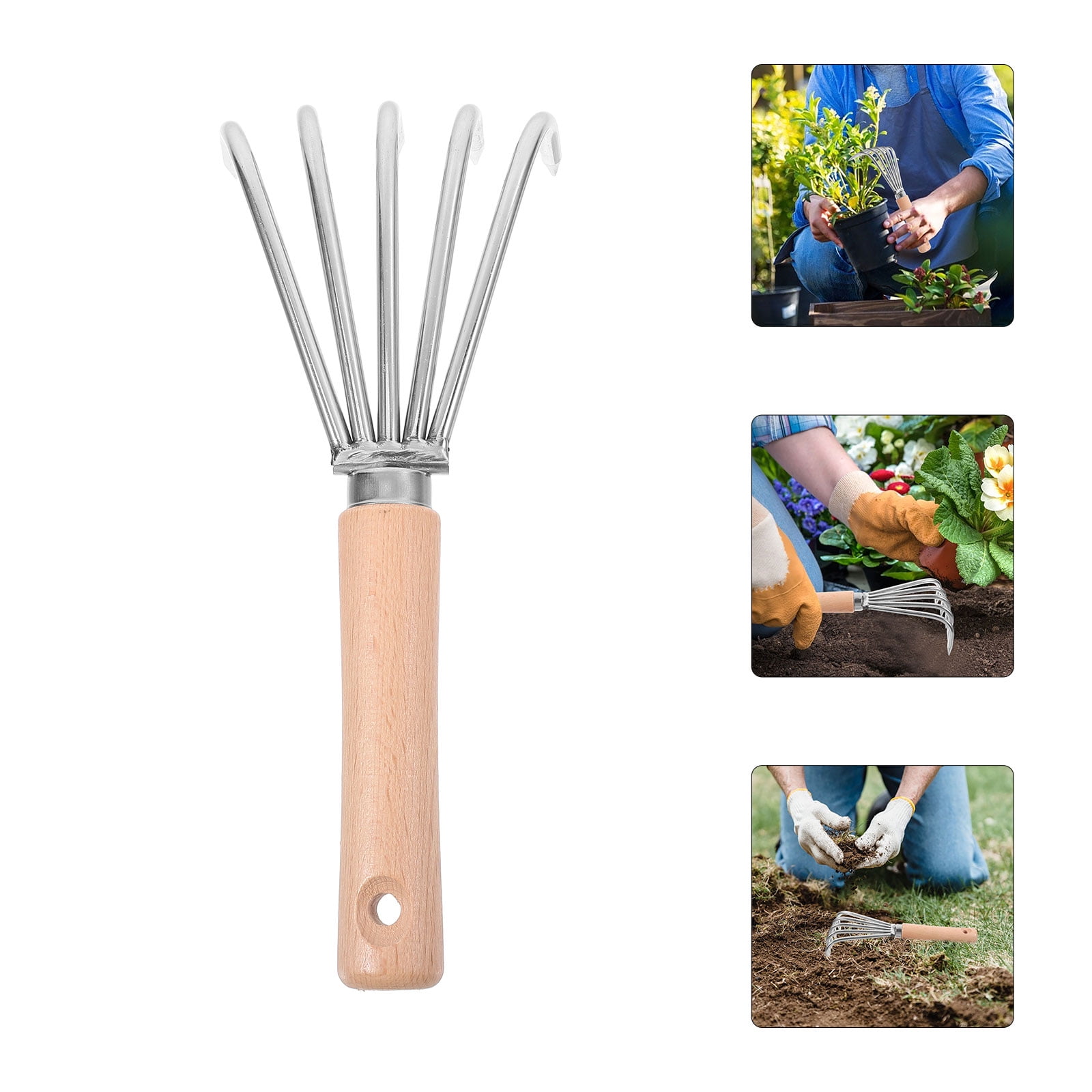 FRCOLOR Hemoton Garden Hand Fork and Cultivator with Wooden Handle 1 ...