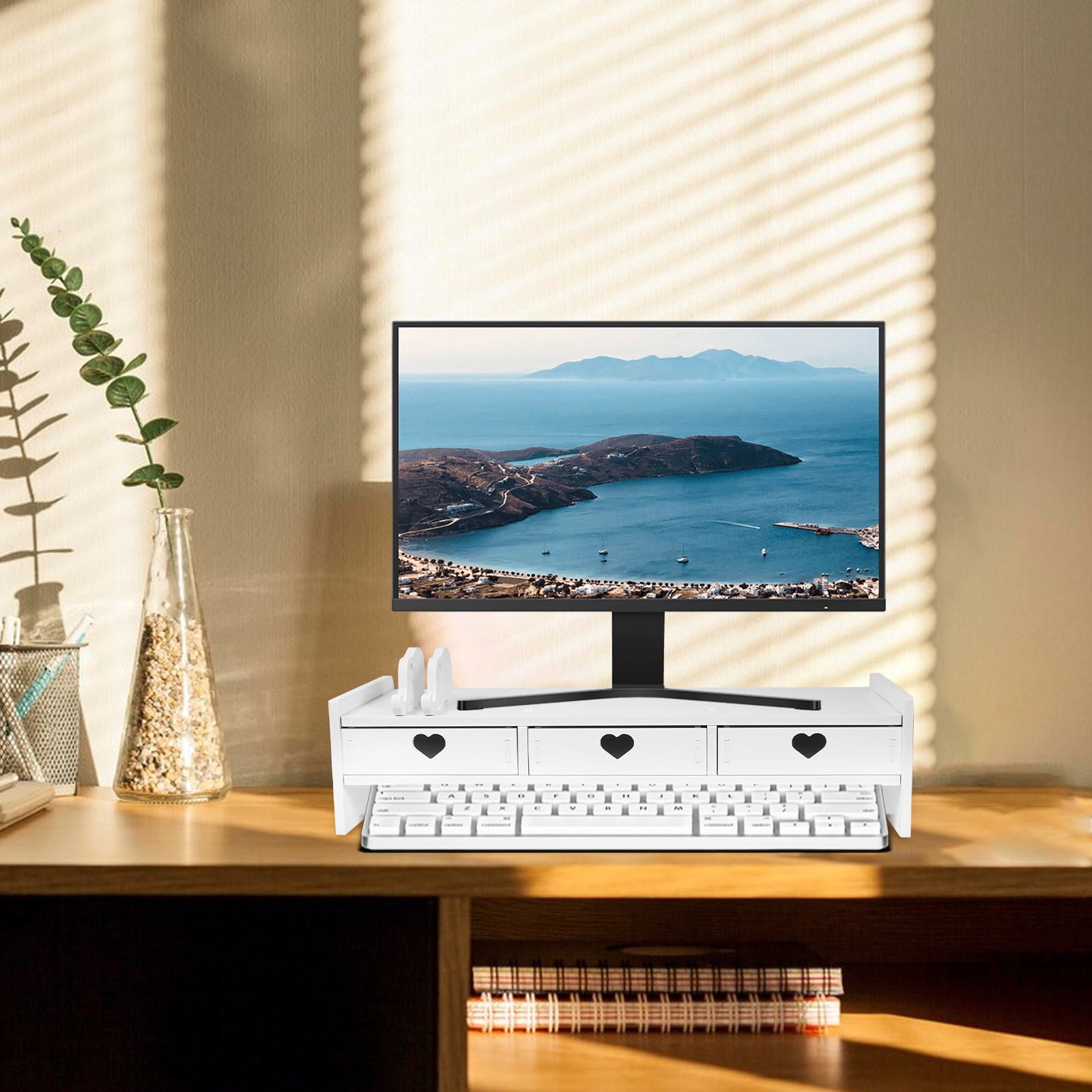 WRISTBIQUE Desk Riser for Monitors Computer Riser White Wood-Plastic ...