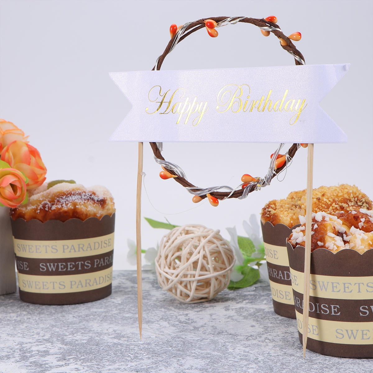 FRCOLOR LED Garland Cake Dessert Insert Cake Topper Wedding Birthday Party Decoration (Happy ...