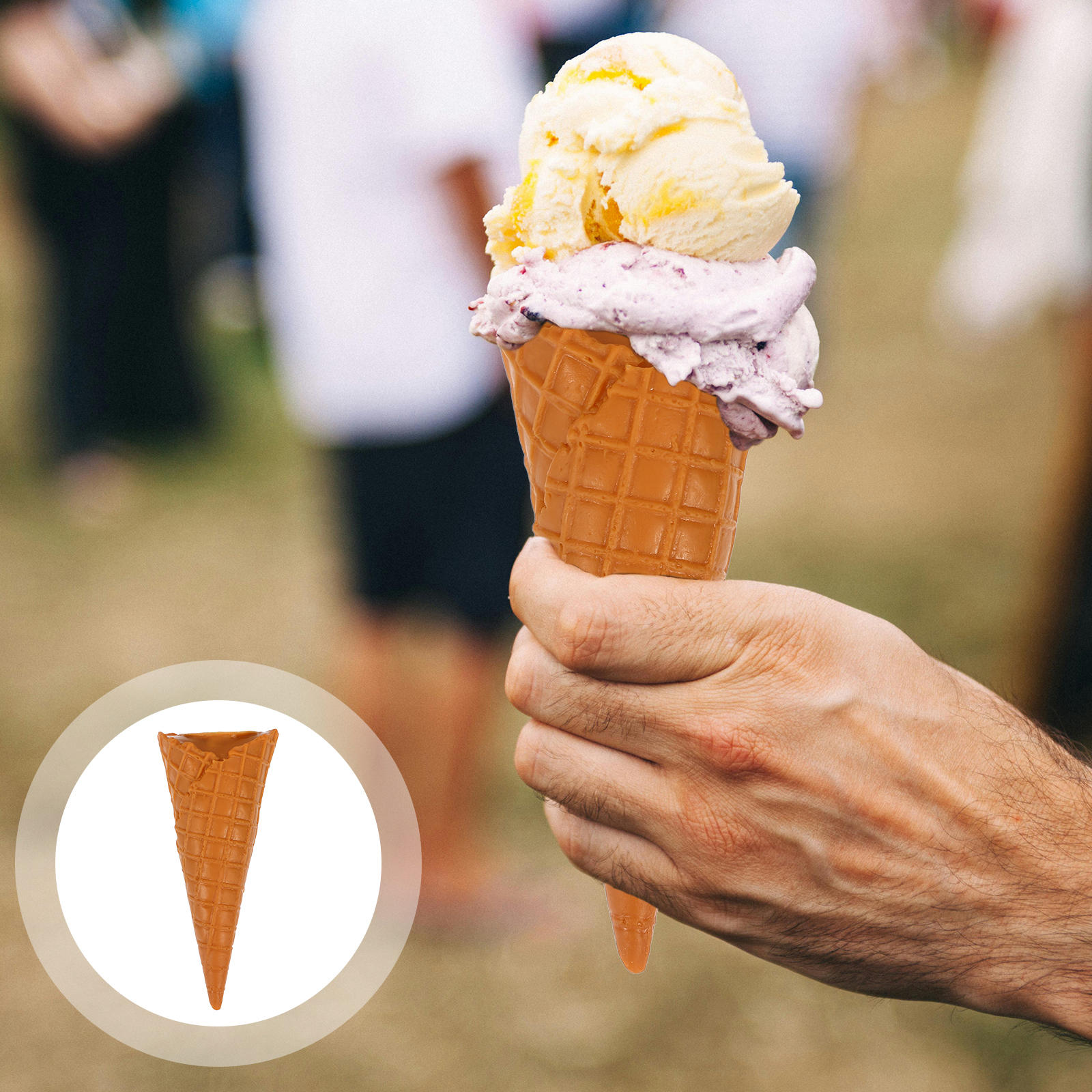 FRCOLOR Lifelike Ice Cream Cone Model for Playing Brown PVC Material ...