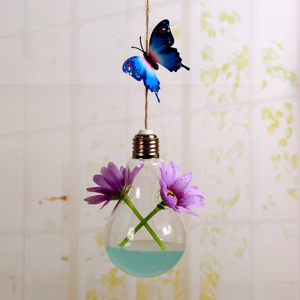 FRCOLOR Light Bulb Shaped Glass Planters Wall Hanging Planters 2 Holes ...